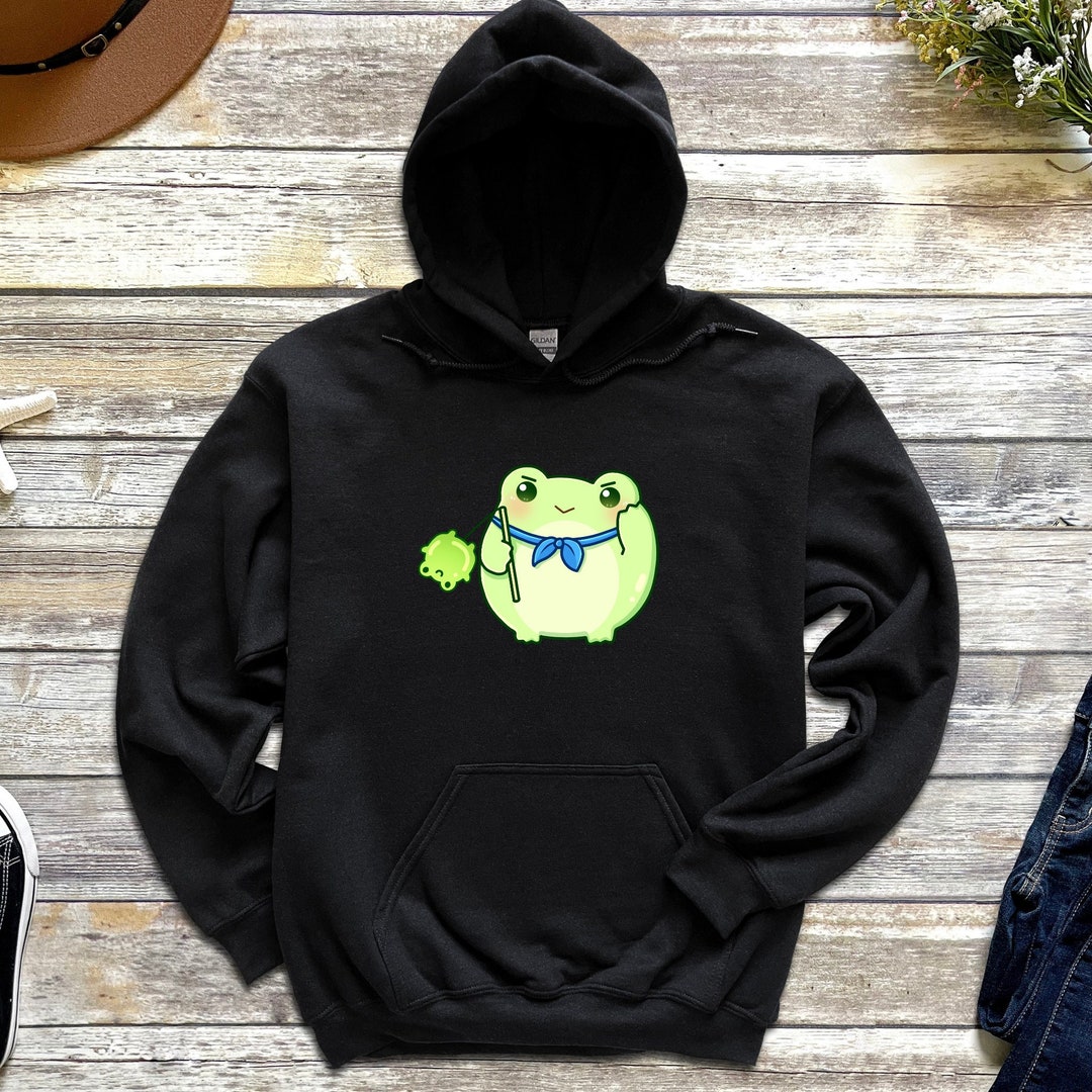 Cute Light Green Saluting Frog Hoodie Tiktok Douyin Chinese Meme Frog ...
