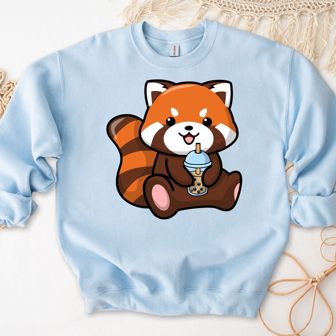 Cute Red Panda Drinking Boba Tea Sweatshirt adorable Japanese ...
