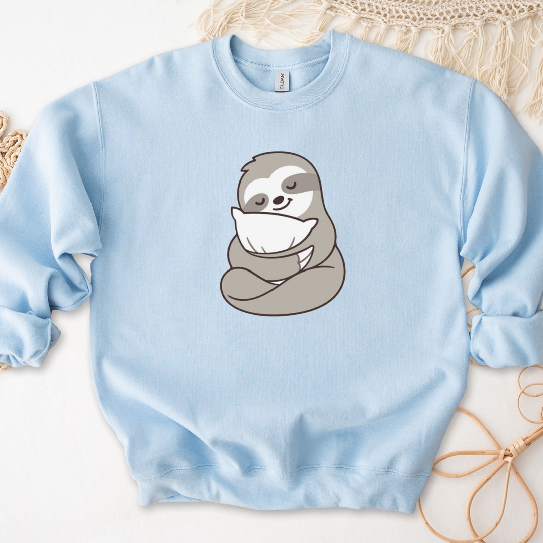 Cute Sleepy Sloth Hugging Pillow Sweatshirt Japanese Streetwear Apparel ...