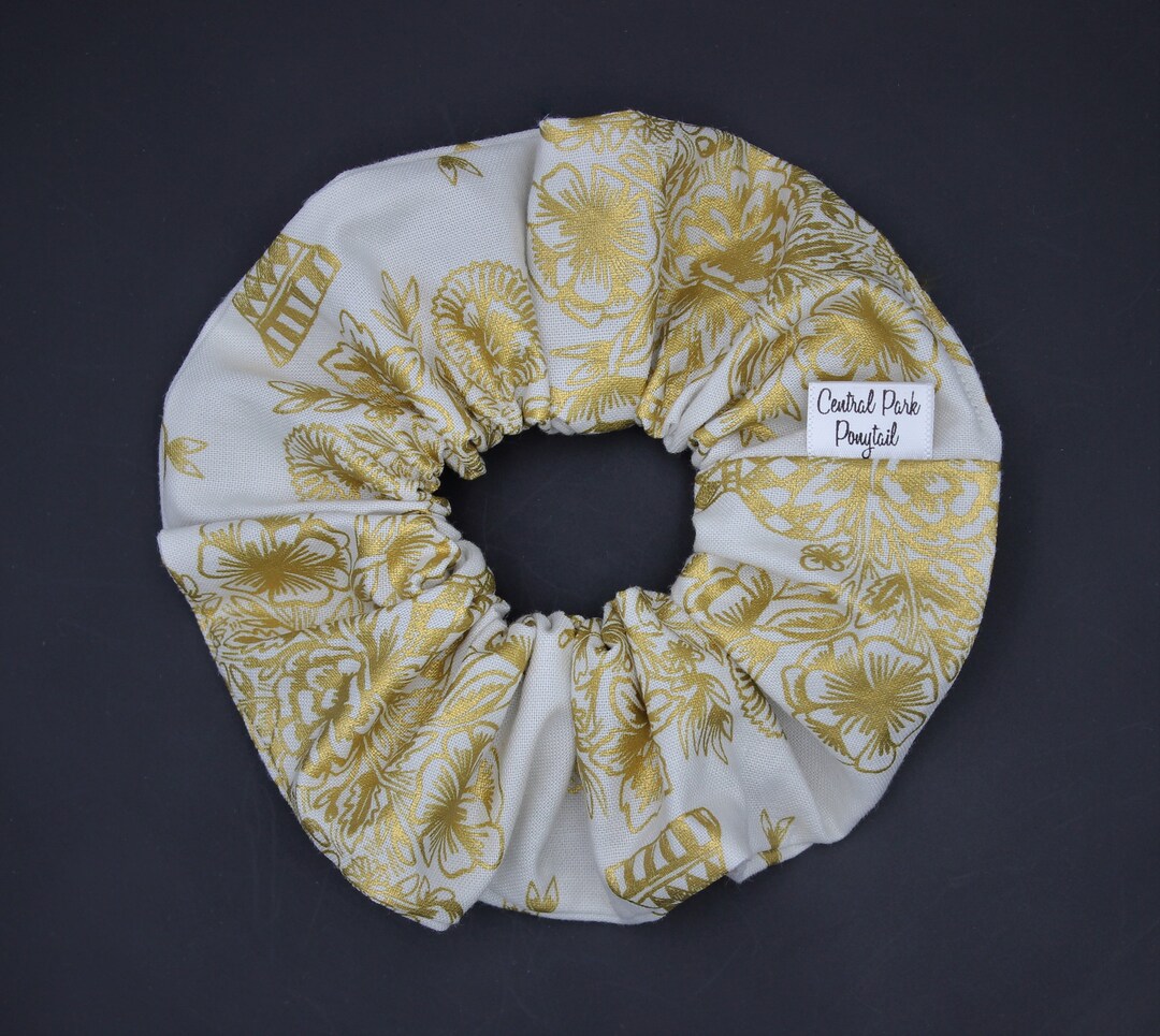 Floral Rifle Paper Co Cream Gold Metallic Vase Block Print Scrunchie ...