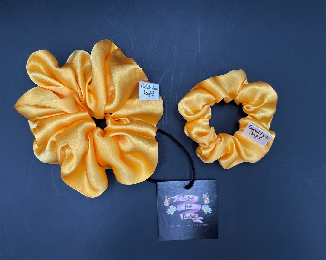 Marigold Golden Yellow 100% Pure Silk Scrunchie Ponytail Holder Hair ...
