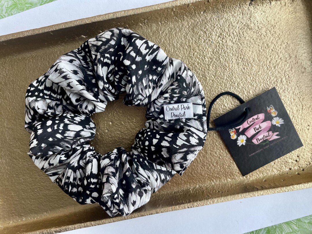 Liberty Fabrics Black and White Butterfly Print Scrunchie Hair ...