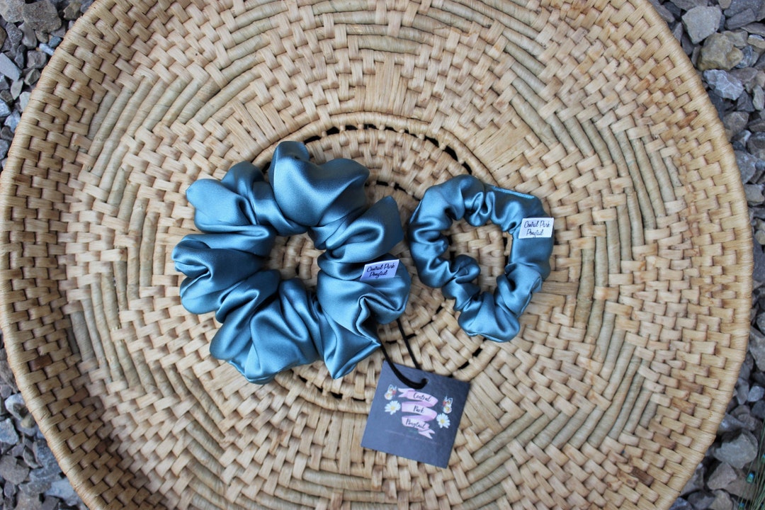 Ocean Mist Blue 100% Pure Silk Charmeuse Scrunchie Ponytail Holder Hair ...