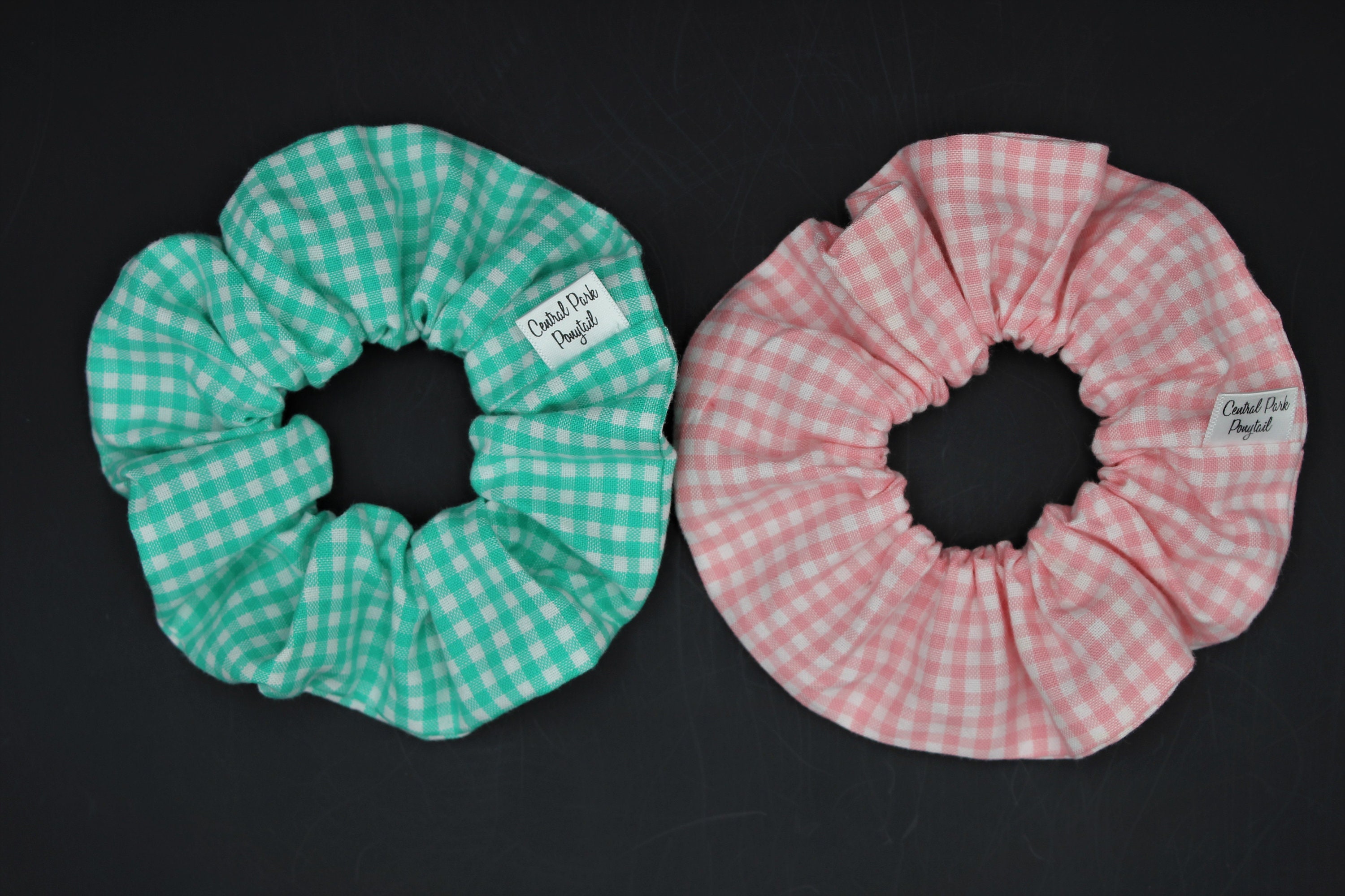 Pink or Green Gingham Check Hair Scrunchie Elastic Tie 100% Cotton - Etsy