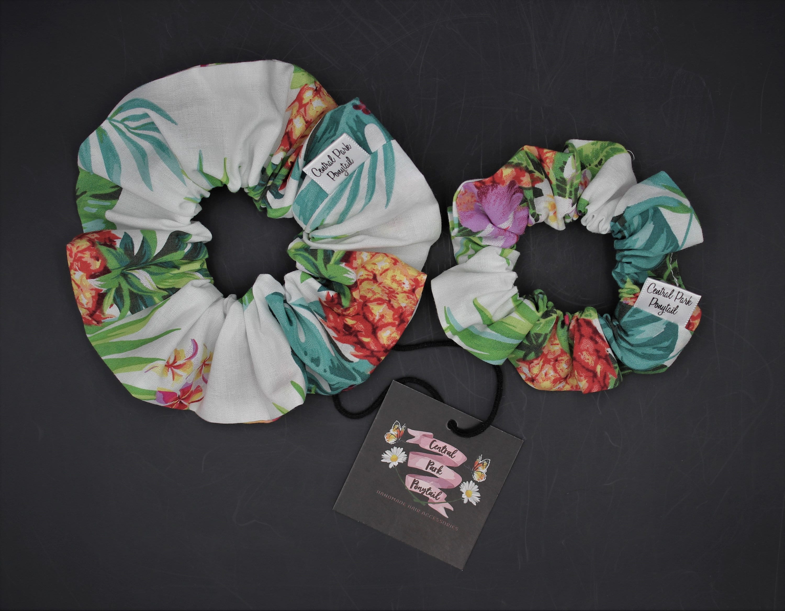 Hawaiian Pineapple, Hibiscus and Tropical Leaves Scrunchie 100% Cotton ...
