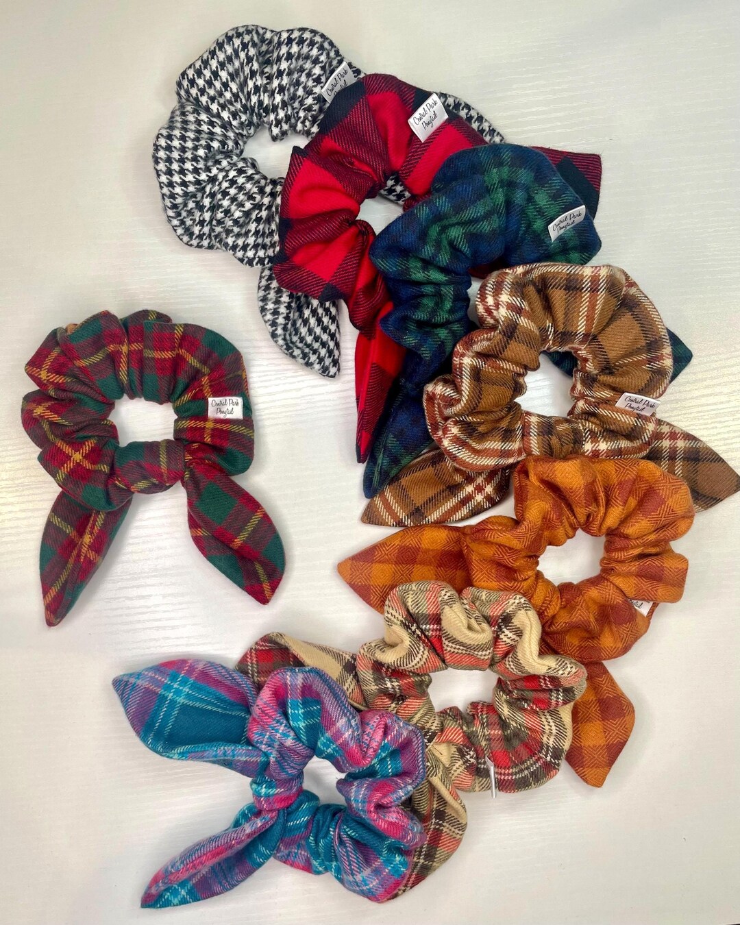 Flannel Scrunchie Bunny Ear Bow Knot Fall Autumn Winter Hair Accessory ...