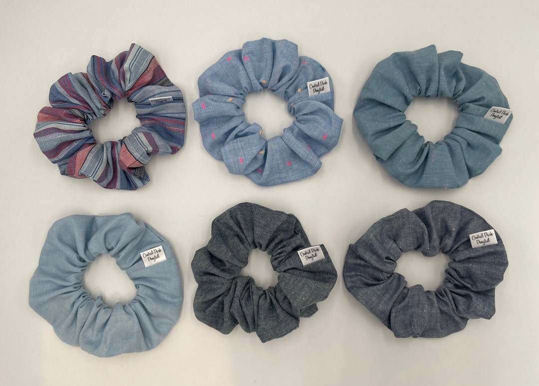 Chambray Cotton Scrunchie Ponytail Holder Hair Tie I Indigo Speckle ...