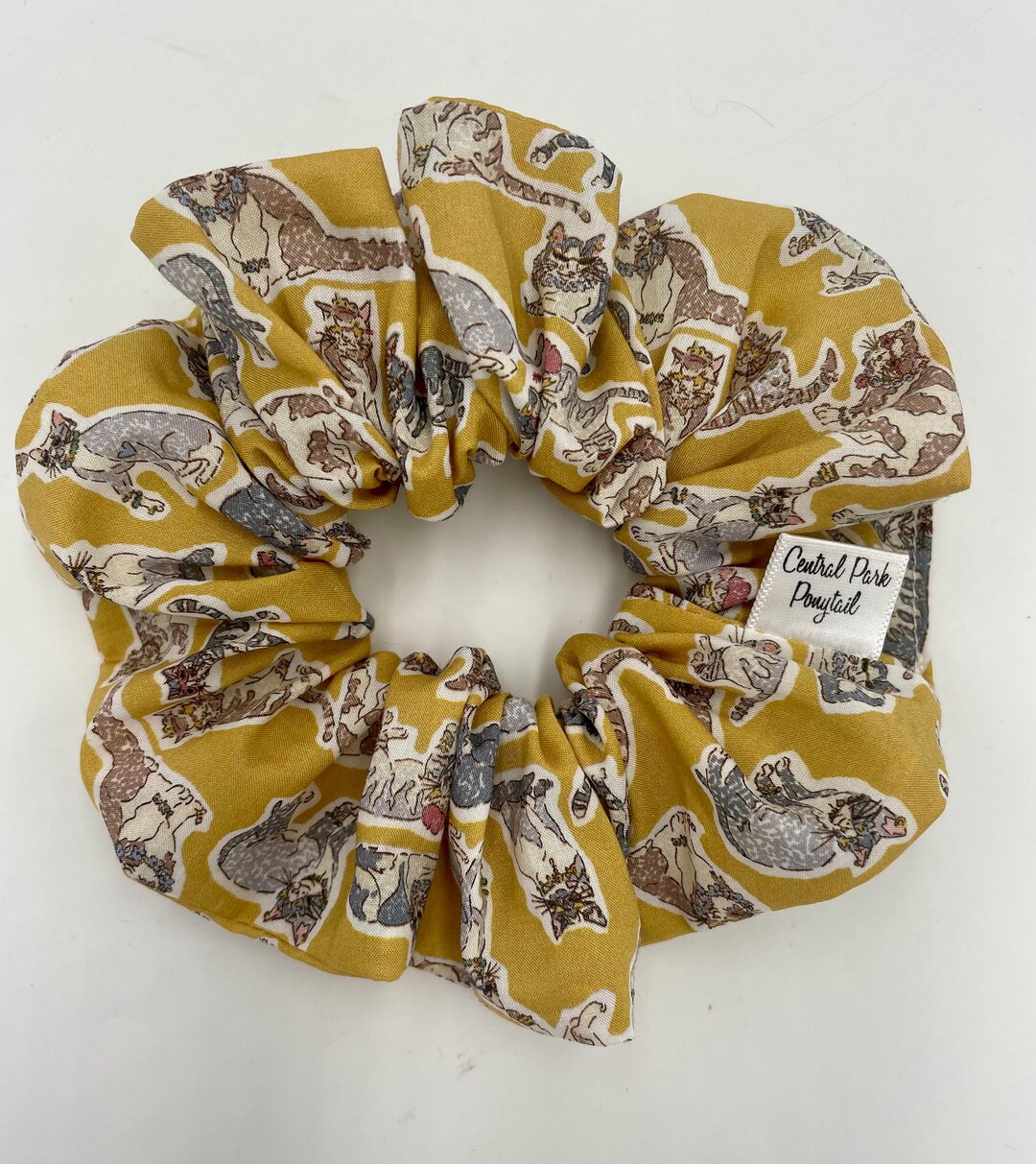 Liberty Fabrics Willoughby Mews Mustard Cats Print Scrunchie Hair ...