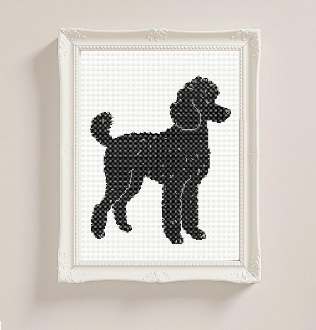 Poodle Cross Stitch Pattern: Minimalist Black Dog Silhouette Embroidery ...