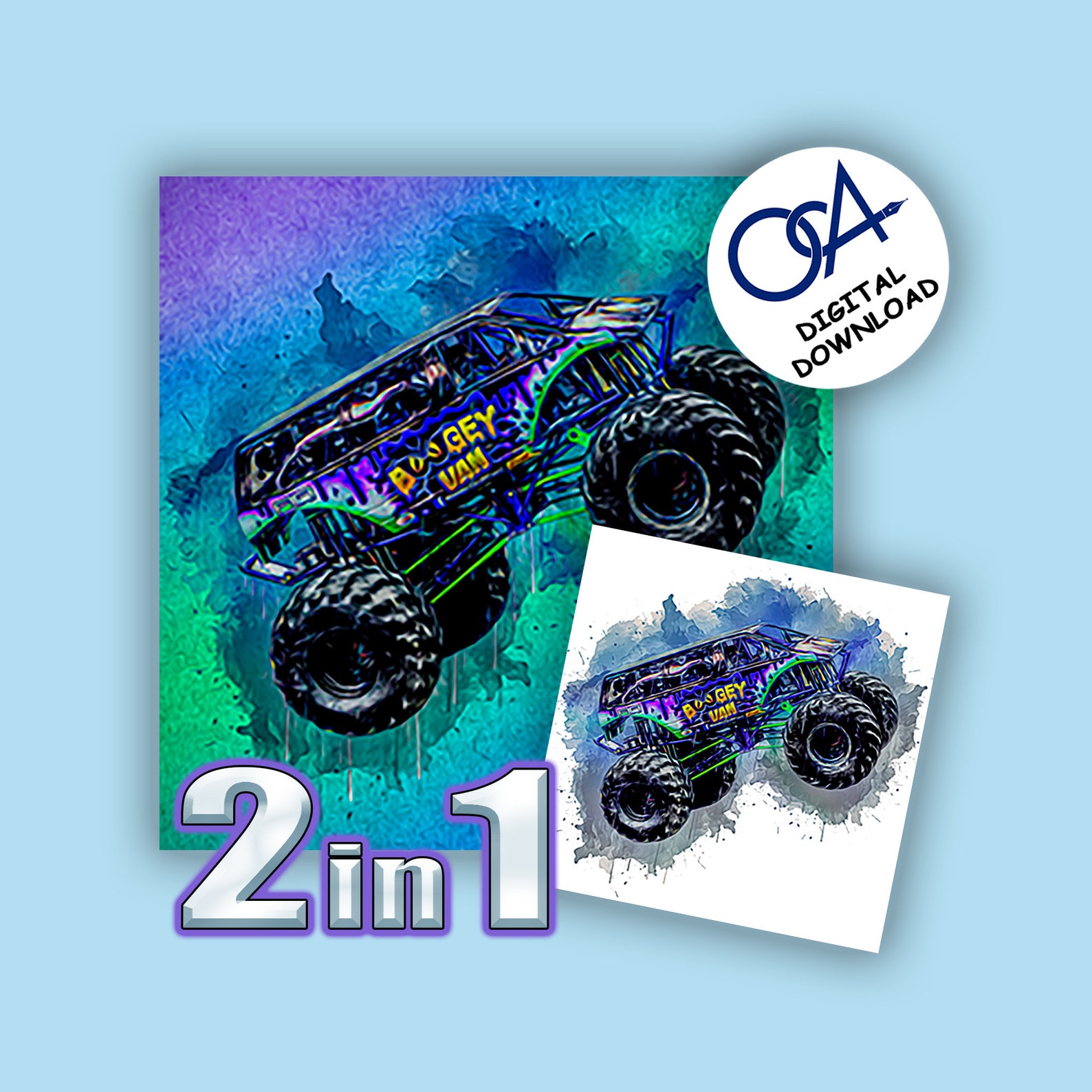 Boogey Van Monster Truck Poster Design Ready to Print - Etsy