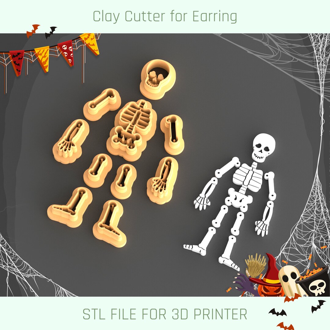 Skeleton Clay Cutter Set: Biology Anatomy Earring, 5 Sizes (digital STL ...