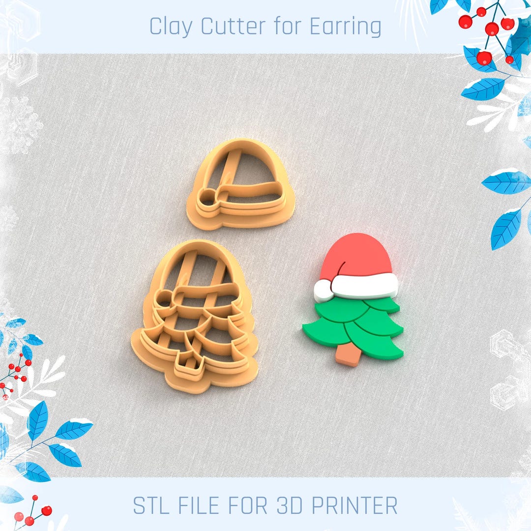 Christmas Tree Santa Hat Clay Cutter: Earring STL File (5 Sizes) - Etsy