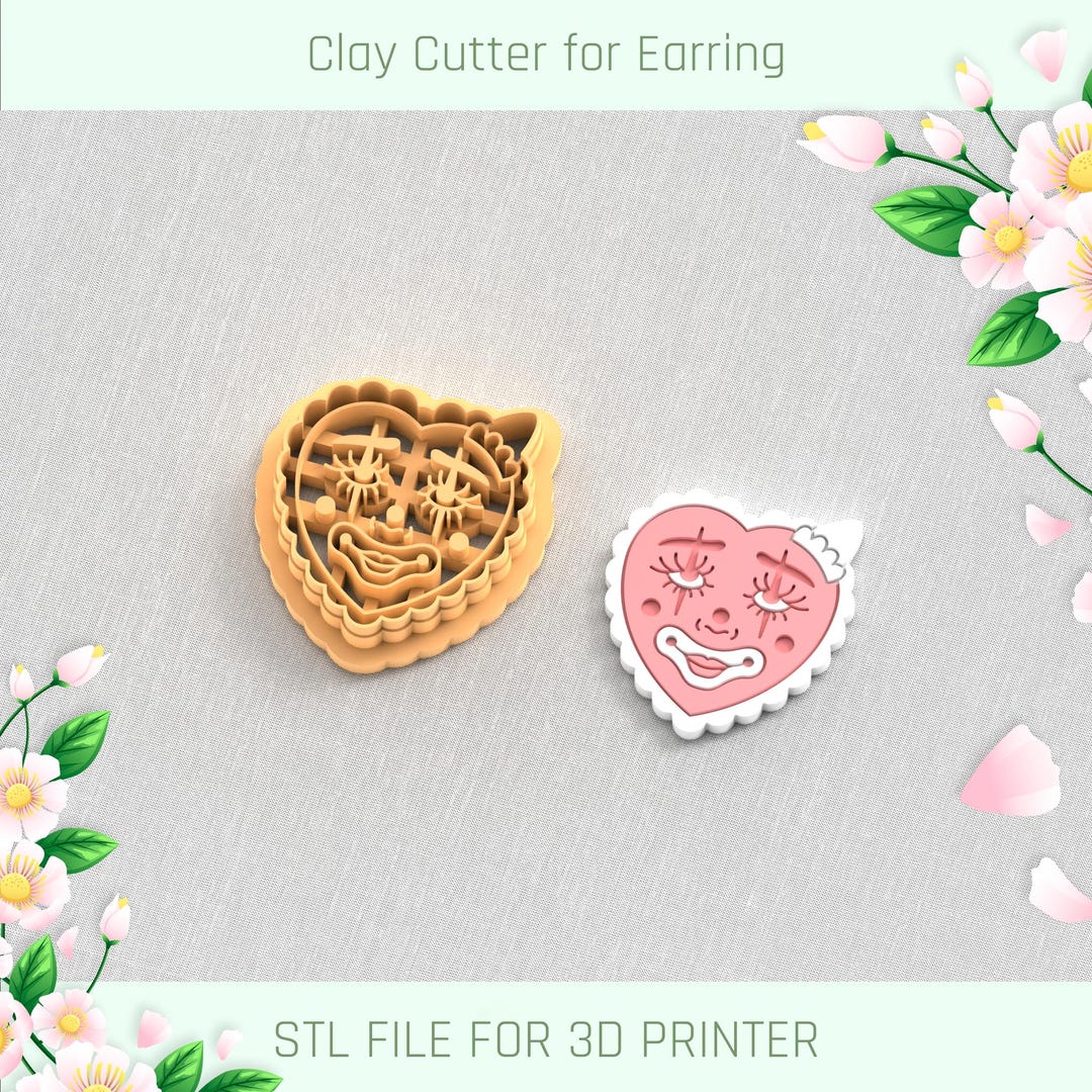 Heart Clown Clay Cutter, Valentine's Day Clay Cutter, 5 Sizes, STL ...