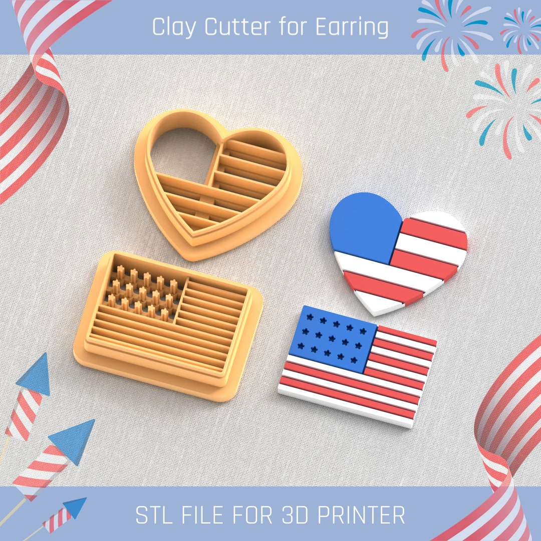 USA Flag Polymer Clay Cutter Set: 4th of July Earring STL File - Etsy