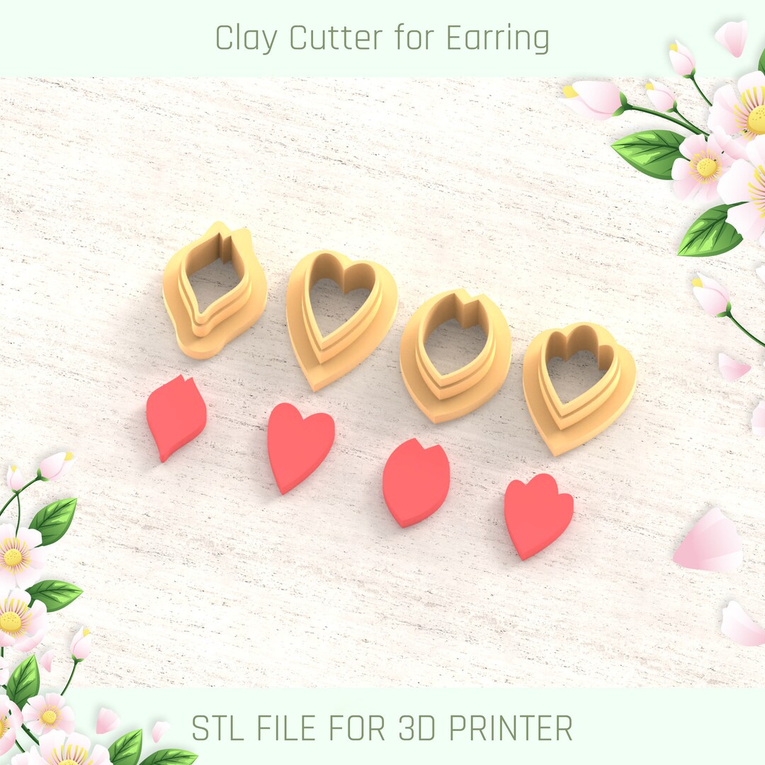 Flower Petals Set A Clay Cutter, Spring Clay Cutters, STL Earring, 4 ...