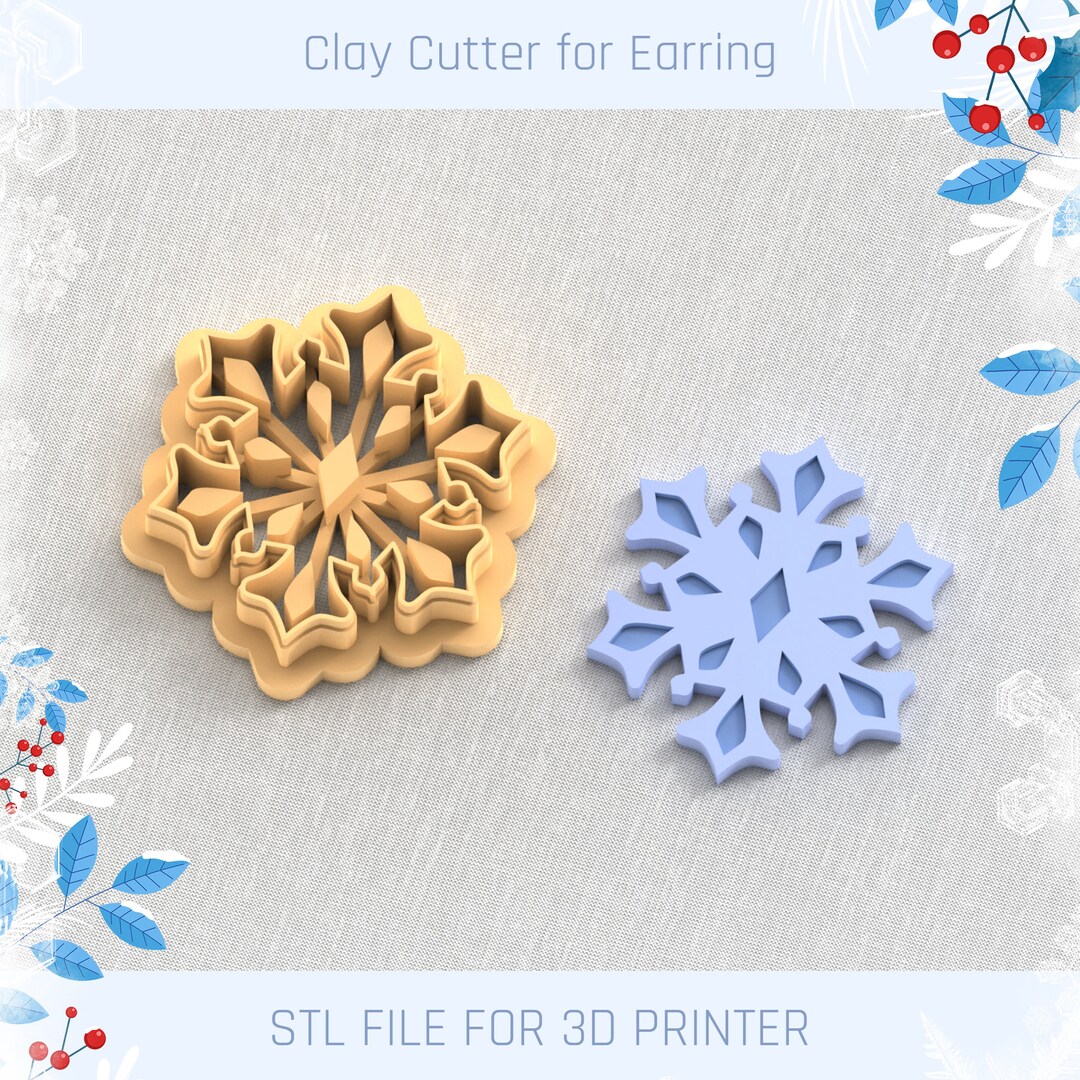 Snowflake Cutter, Christmas Clay Cutters, 5 Sizes, STL Earring, Digital ...