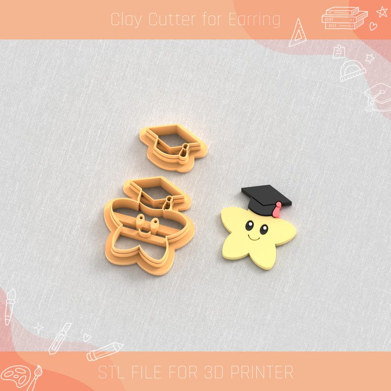 Star Mortarboard Clay Cutter: Graduation Earring STL File (digital ...