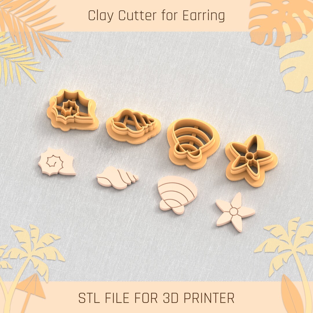 Summer Shells Pack B, Summer Clay Cutters, 6 Sizes, STL Earring ...