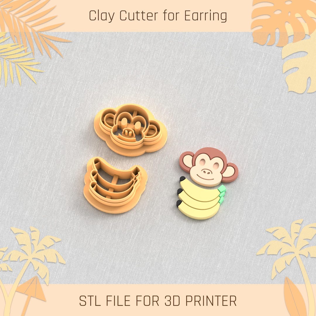 Monkey With Banana Clay Cutter, Summer Clay Cutters, 5 Sizes, STL ...