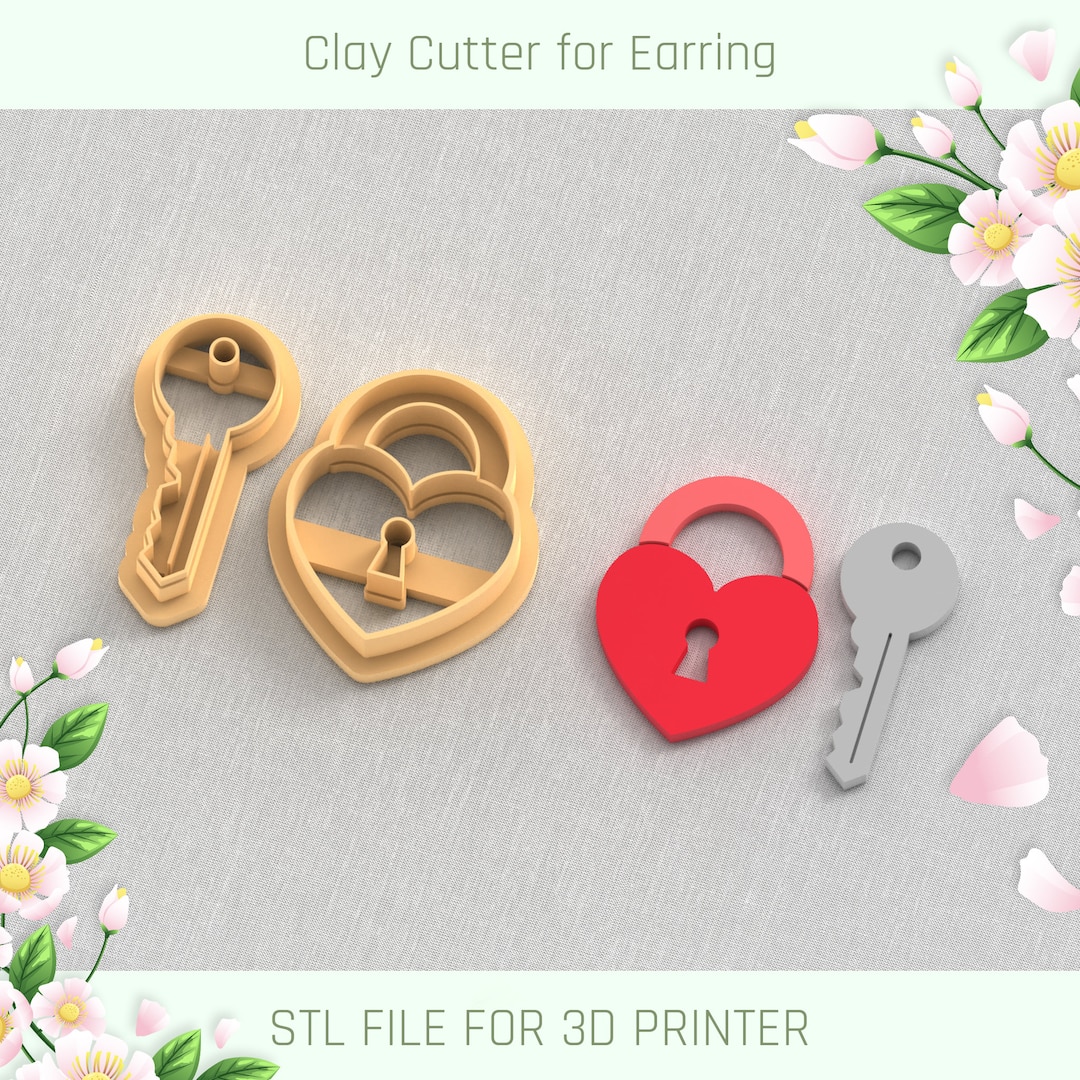 Heart Key and Lock Clay Cutter: Valentine's Day Earring STL File ...