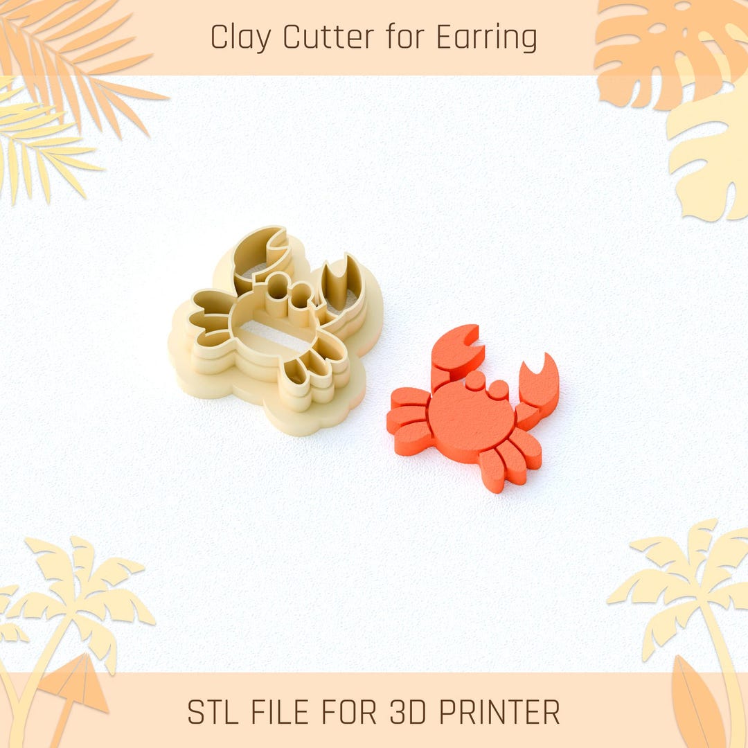 Crab Clay Cutter, Summer Clay Cutters, 5 Sizes, STL Earring, Digital ...