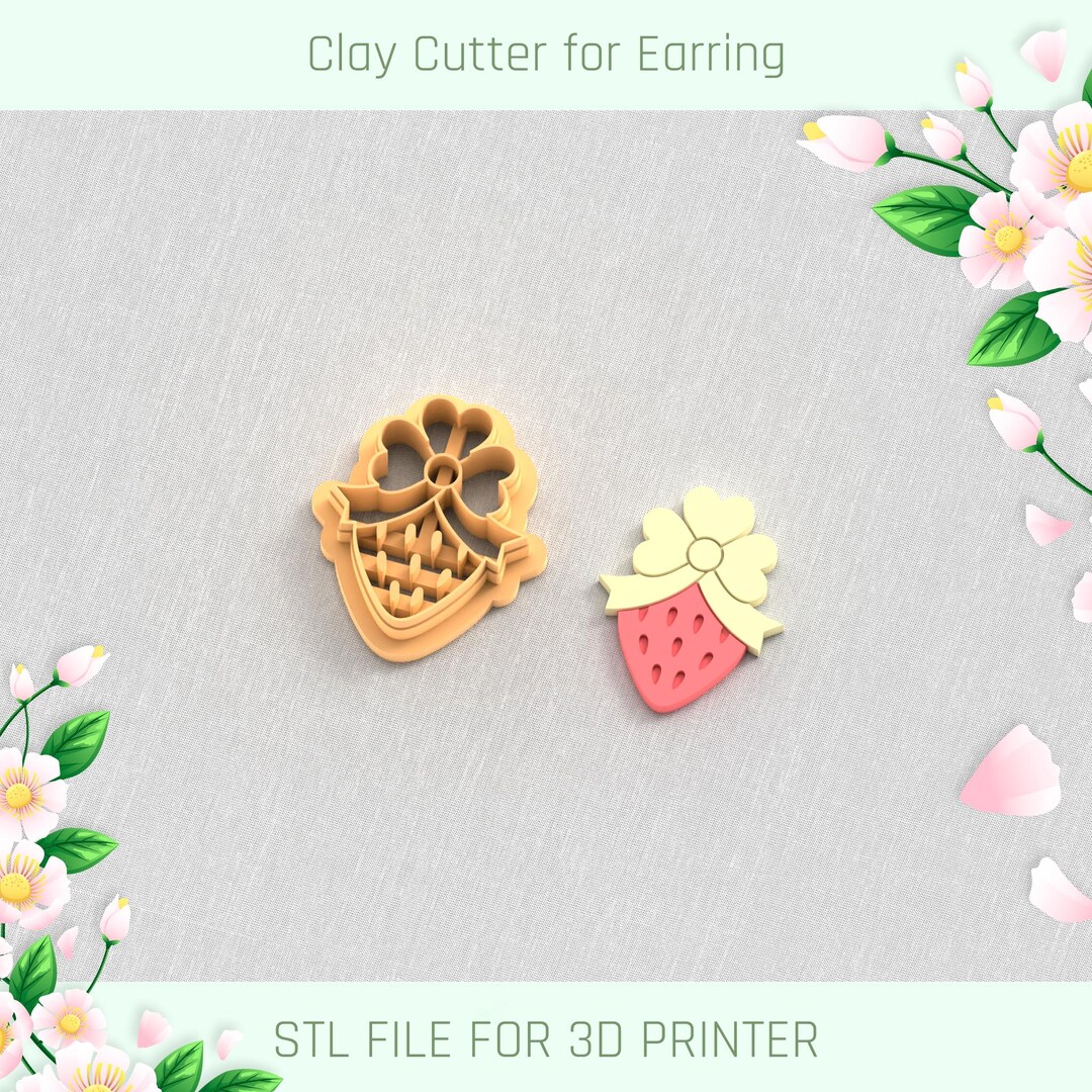 Strawberries With Ribbon Clay Cutter STL File: 5 Sizes (digital ...