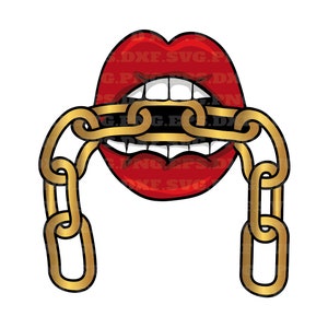 Bite Lips, Gold Chain, Lips Svg, Clip Art, Sexual, Lips Sublimation ...
