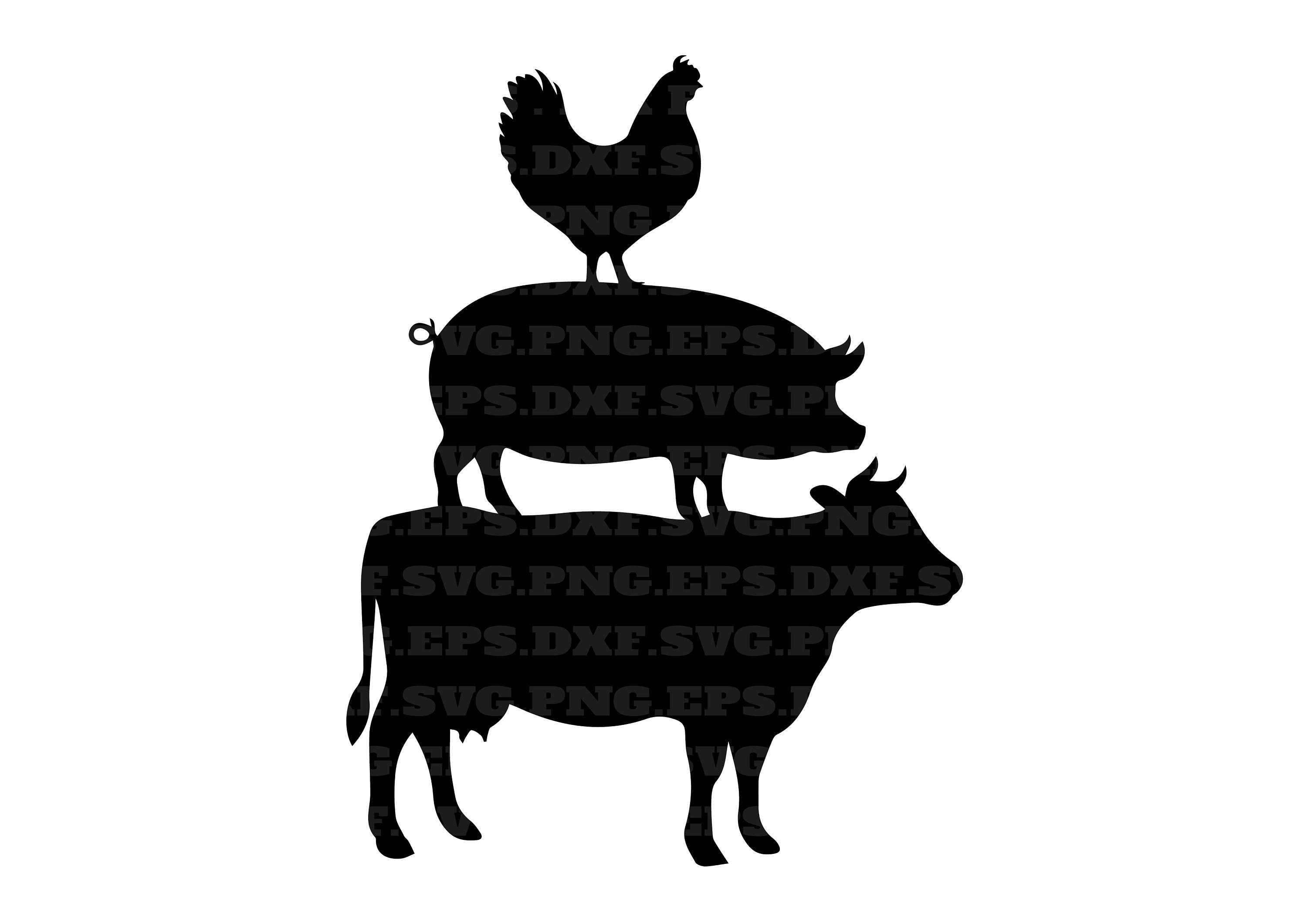 Stacked Farm Animals Fresh Free Range Grass Fed Cow Chicken Pig Grill ...