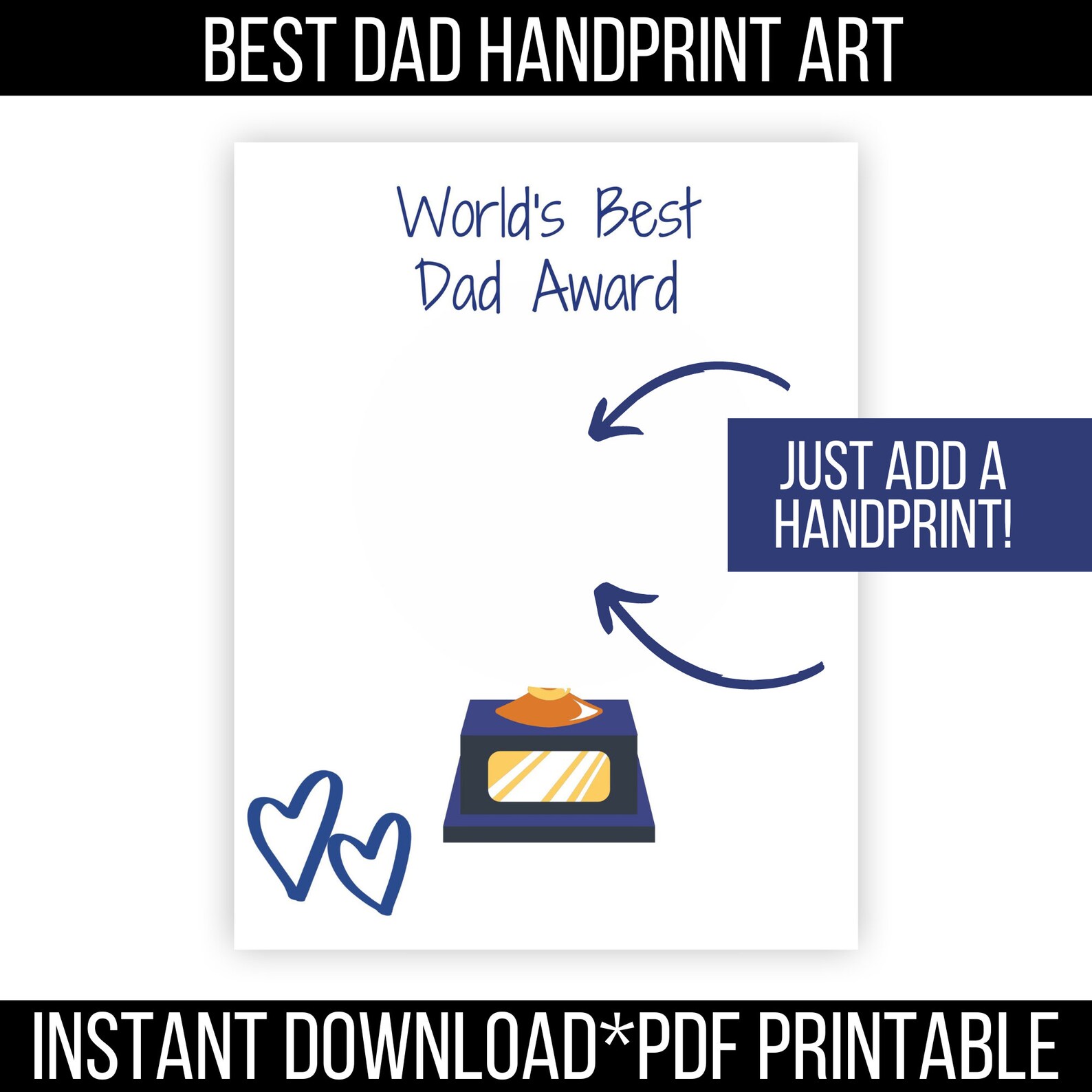 Fathers Day Handprint Craft Printable for Kids, Worlds Best Dad Award ...