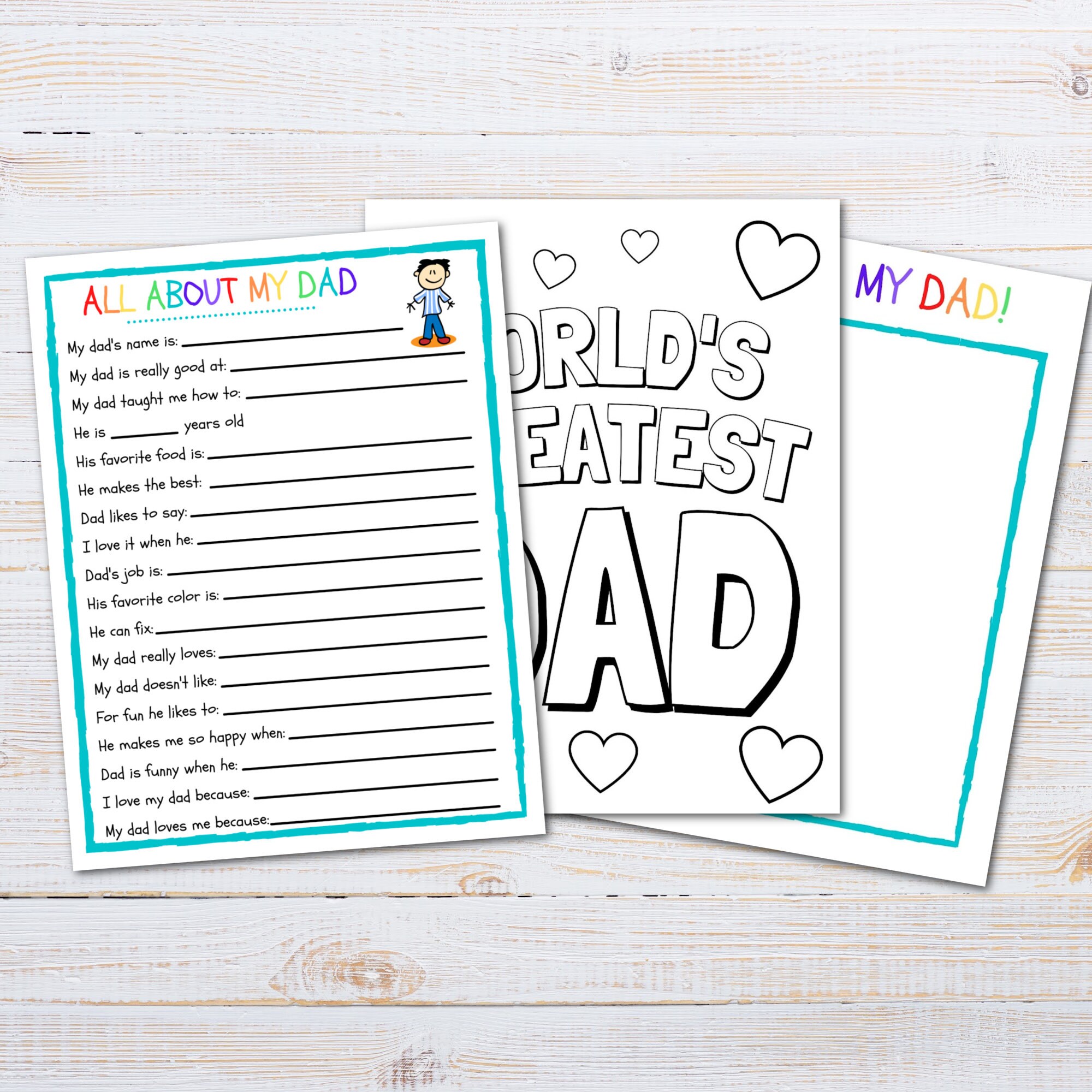 FATHER'S DAY Gift | All About My Dad INSTANT Download | |kids Fathers ...