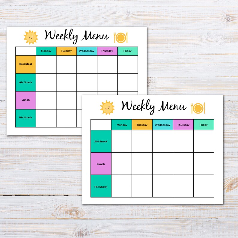 Daycare Menu Template Printable Weekly Menu for Daycare - Etsy Canada