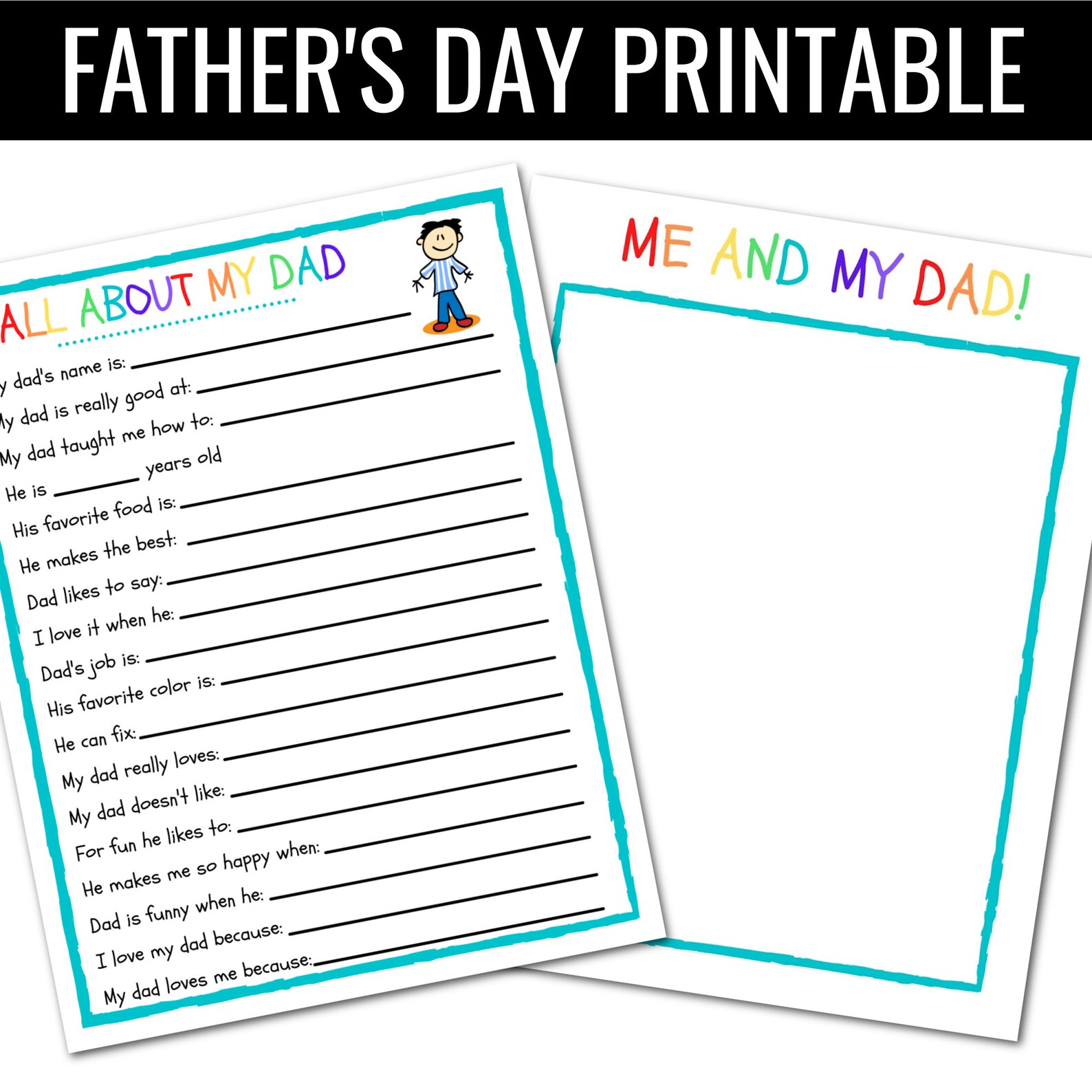 FATHER'S DAY Gift | All About My Dad INSTANT Download | |kids Fathers ...
