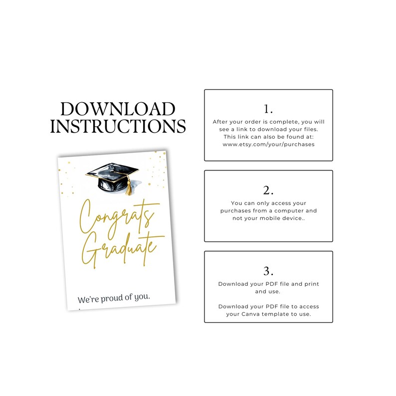 Printable Graduation Gift Tag With Watercolor Grad Cap | Black and Gold ...