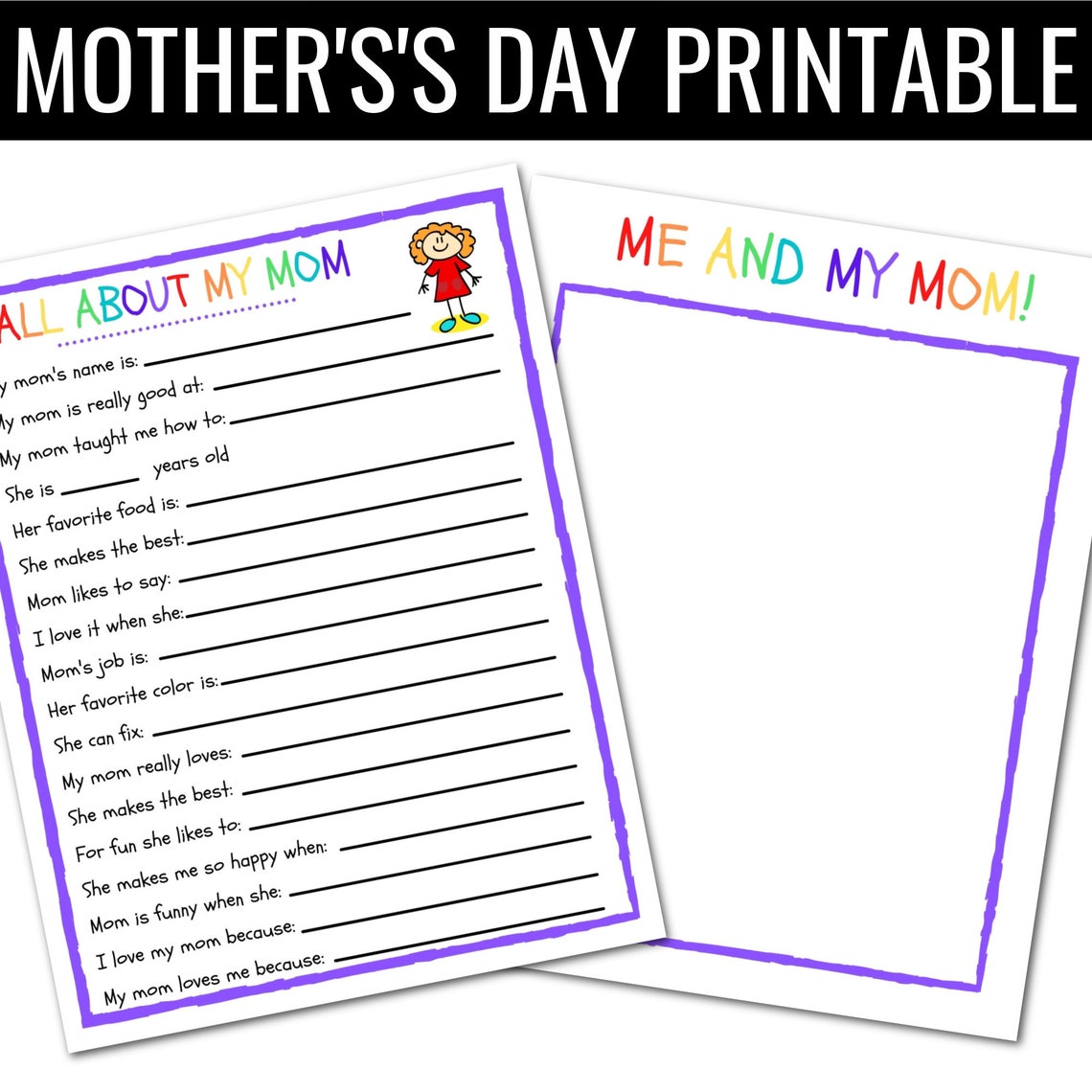 All About My Mom INSTANT DOWNLOAD | |kids Mothers Day | Mom Gift ...