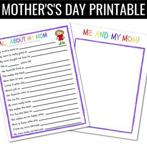 All About My Mom INSTANT DOWNLOAD | |kids Mothers Day | Mom Gift ...