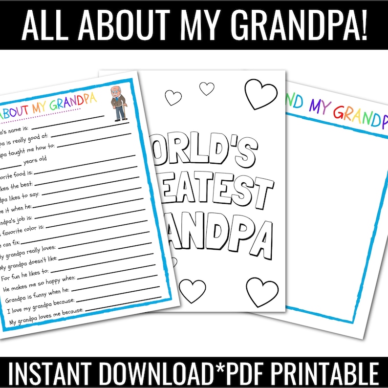 FATHER'S DAY Gift | All About My Grandpa INSTANT Download | |kids ...