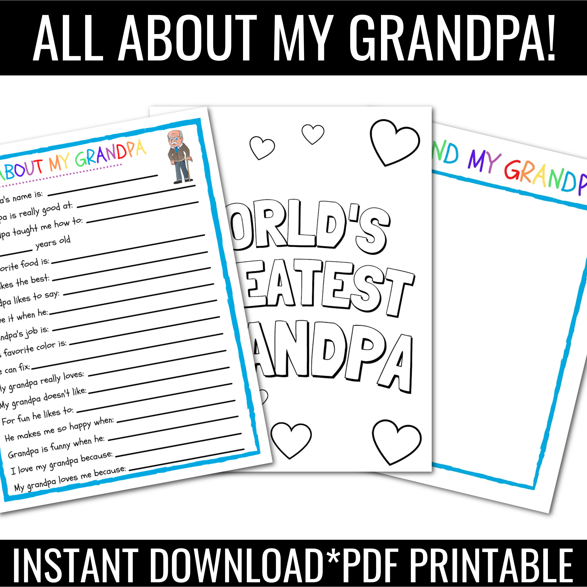 FATHER'S DAY Gift | All About My Grandpa INSTANT Download | |kids ...