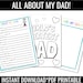 FATHER'S DAY GIFT | All About My Dad Printable | |kids Fathers Day ...