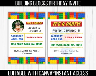 Building Blocks Invitation Blocks Birthday Party Builders - Etsy