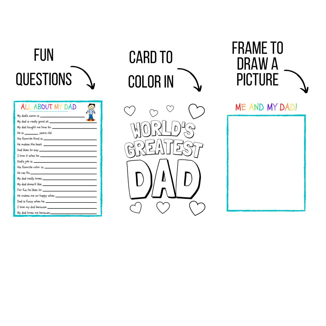 FATHER'S DAY GIFT | All About My Dad Printable | |kids Fathers Day ...