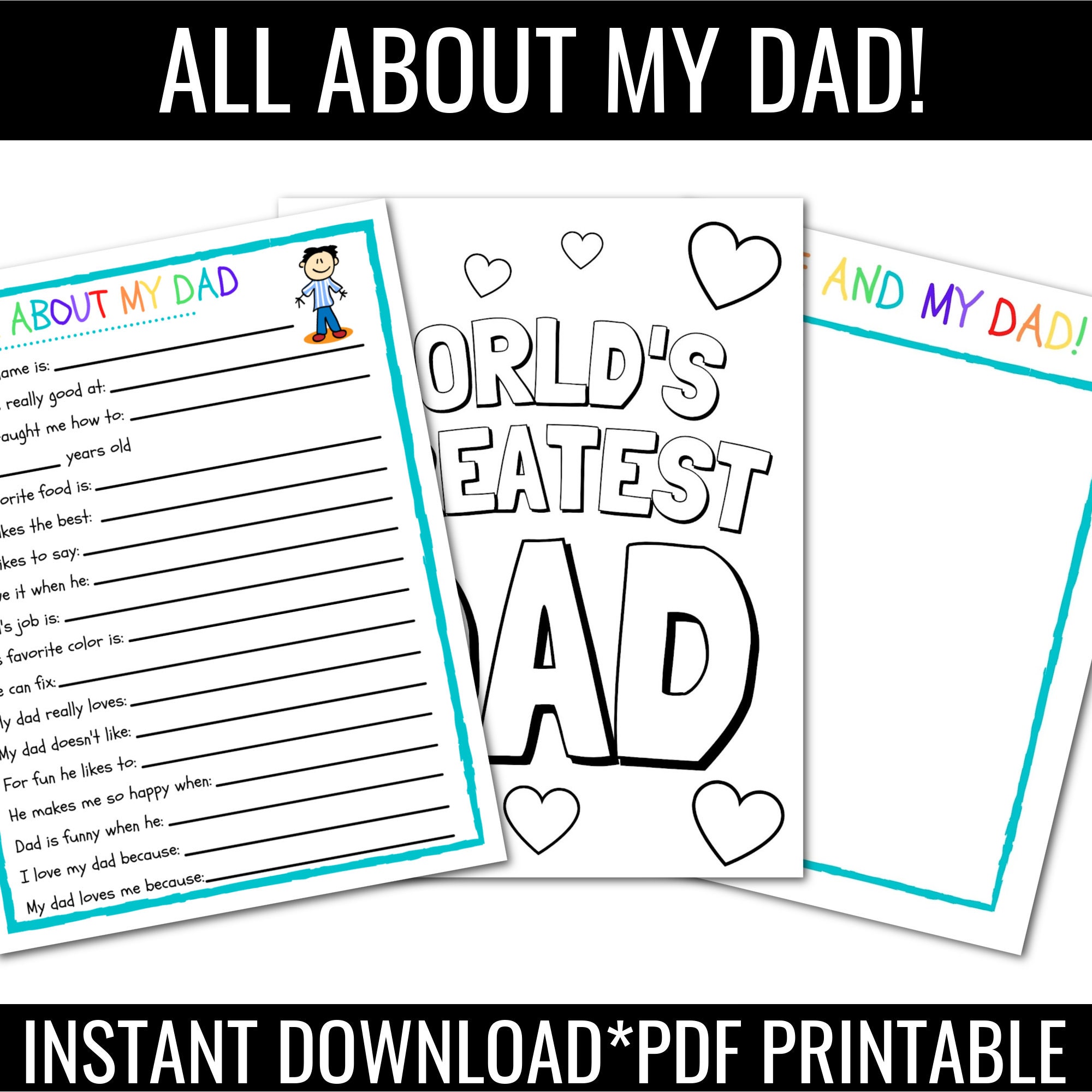 FATHER'S DAY Gift | All About My Dad INSTANT Download | |kids Fathers ...