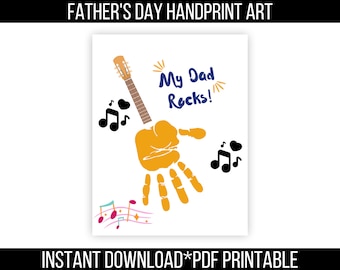 Fathers Day My Dad Rocks Handprint Art Printable, DIY Keepsake Toddler ...