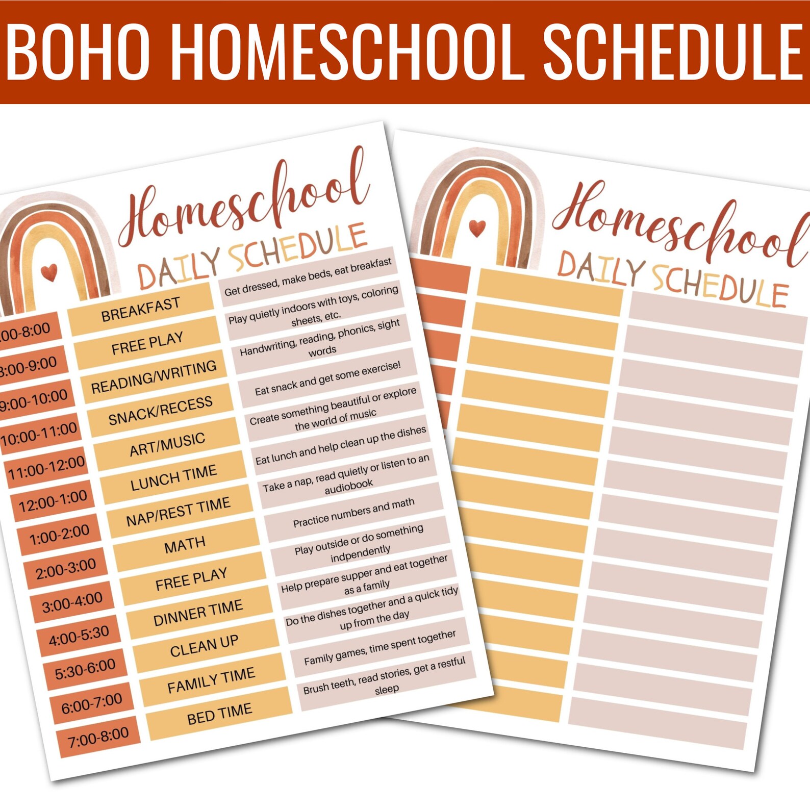 BOHO HOMESCHOOL SCHEDULE Printable,homeschool Planner Schedule,daily ...