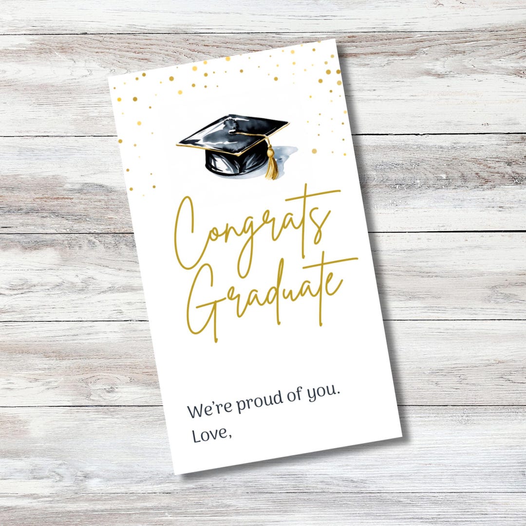 Printable Graduation Gift Tag With Watercolor Grad Cap | Black and Gold ...