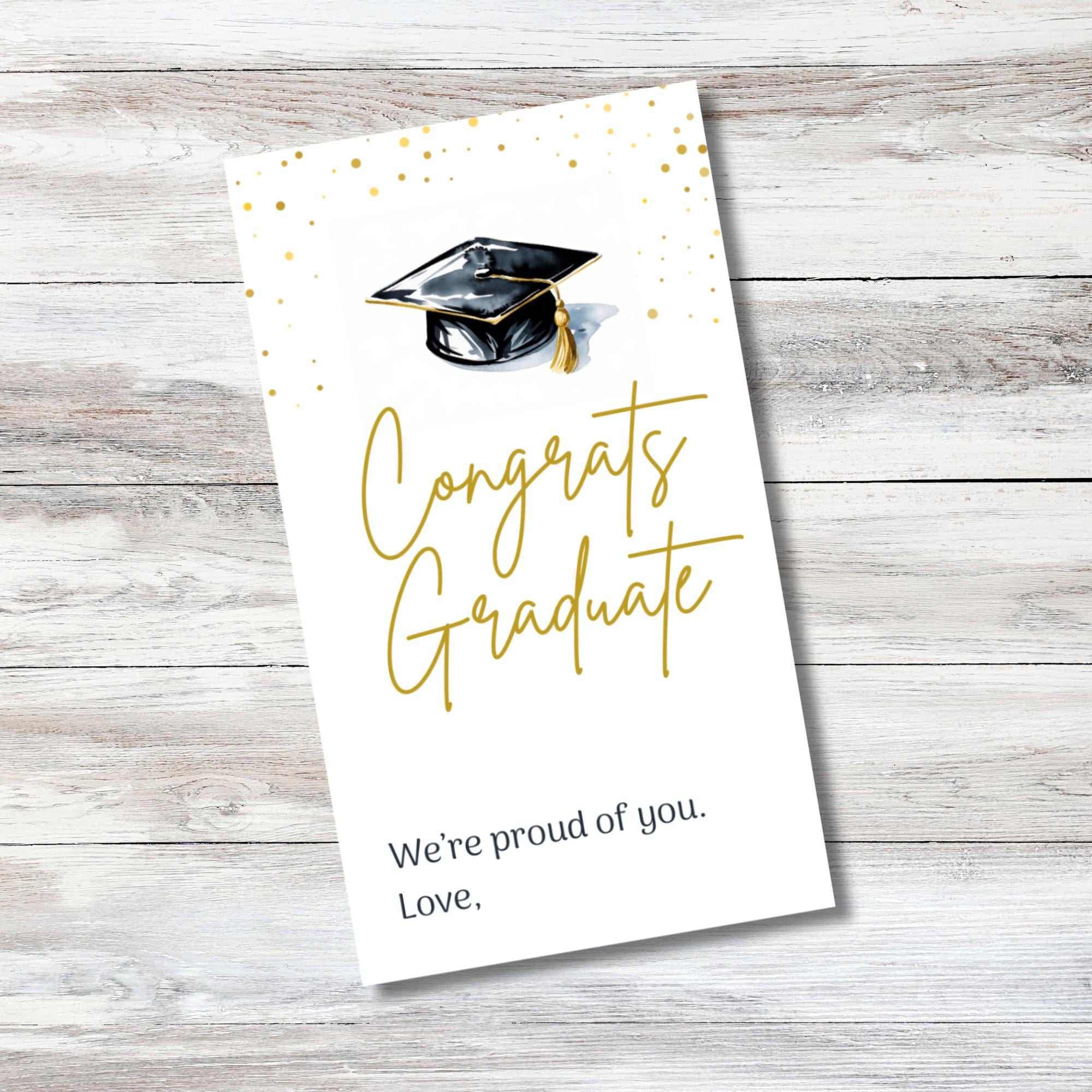 Printable Graduation Gift Tag With Watercolor Grad Cap | Black and Gold ...