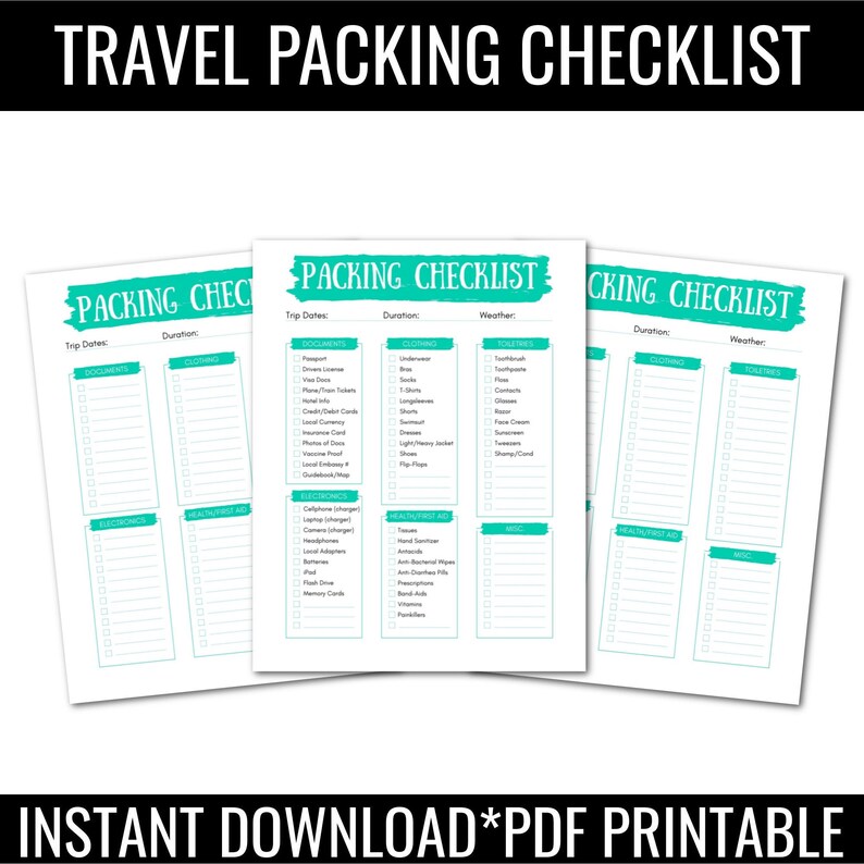 Printable Packing List Packing List for Travel Planning - Etsy Canada