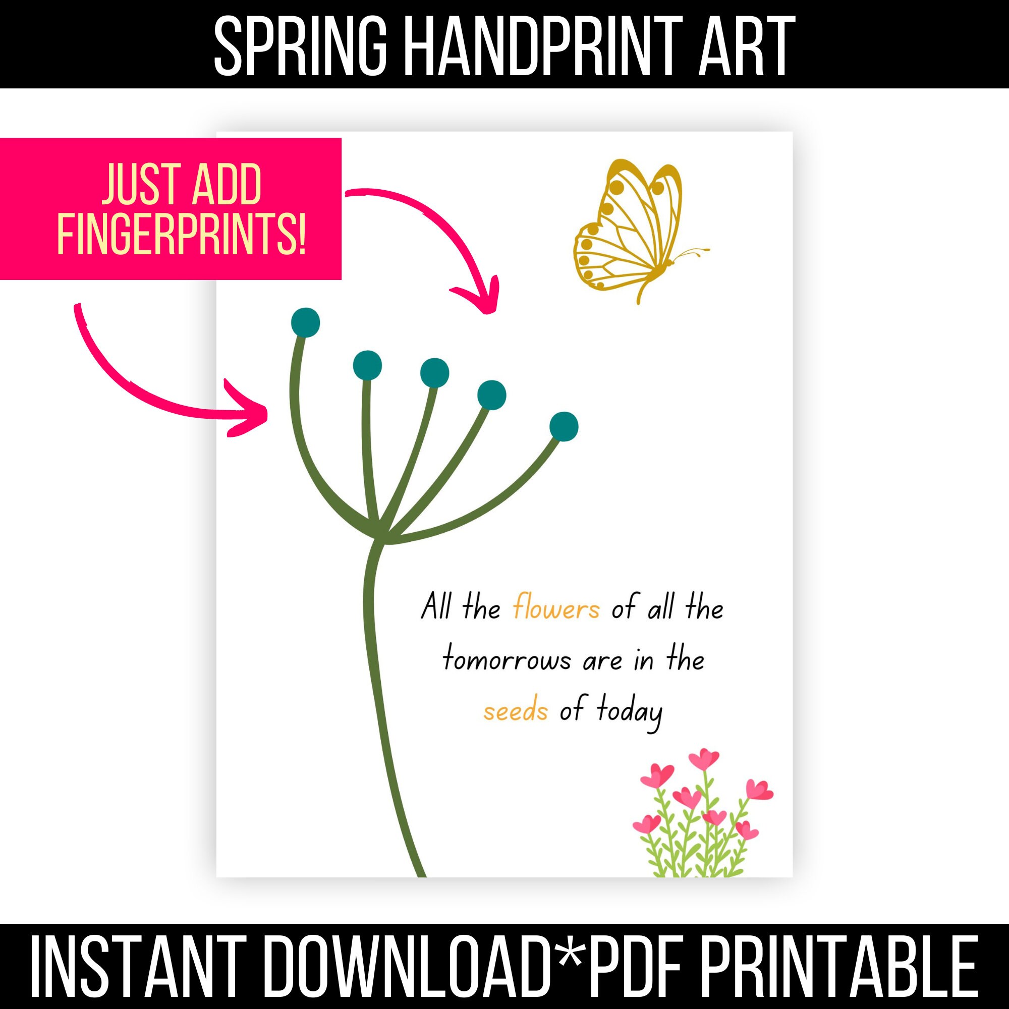 Spring Flower Fingerprint Art Printable for Kids - Etsy