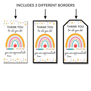 Thank You for All You Do Teacher Gift Tag Printable With Rainbow Design ...