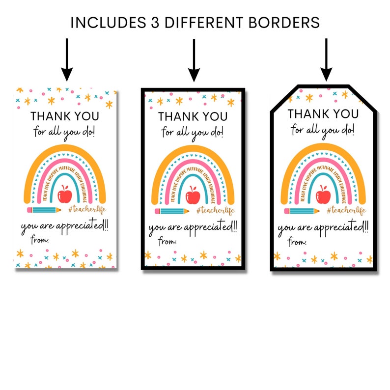 Thank You for All You Do Teacher Gift Tag Printable With Rainbow Design ...
