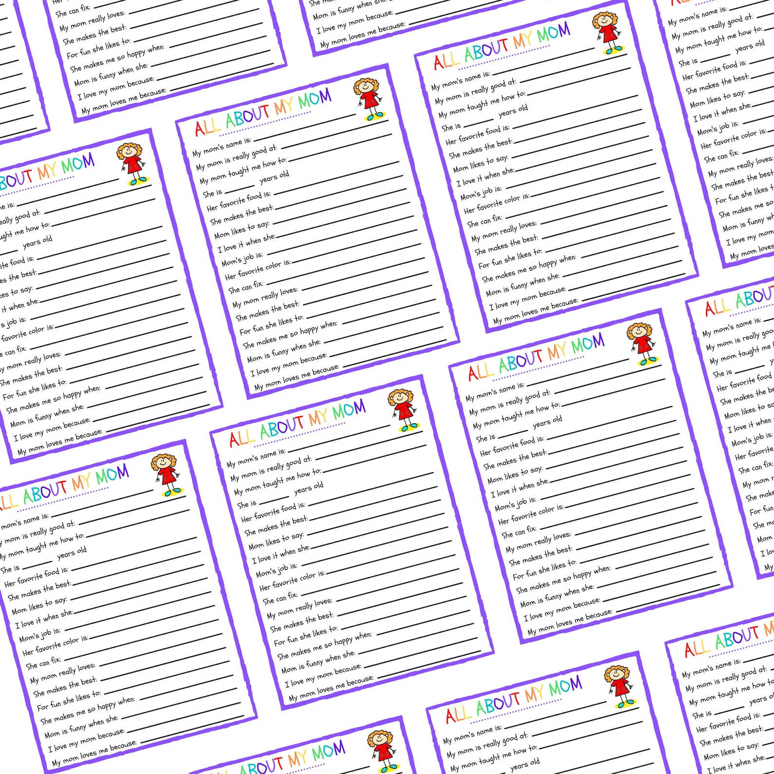 All About My Mom INSTANT DOWNLOAD | Printable Mom Gift | Mother's Day ...